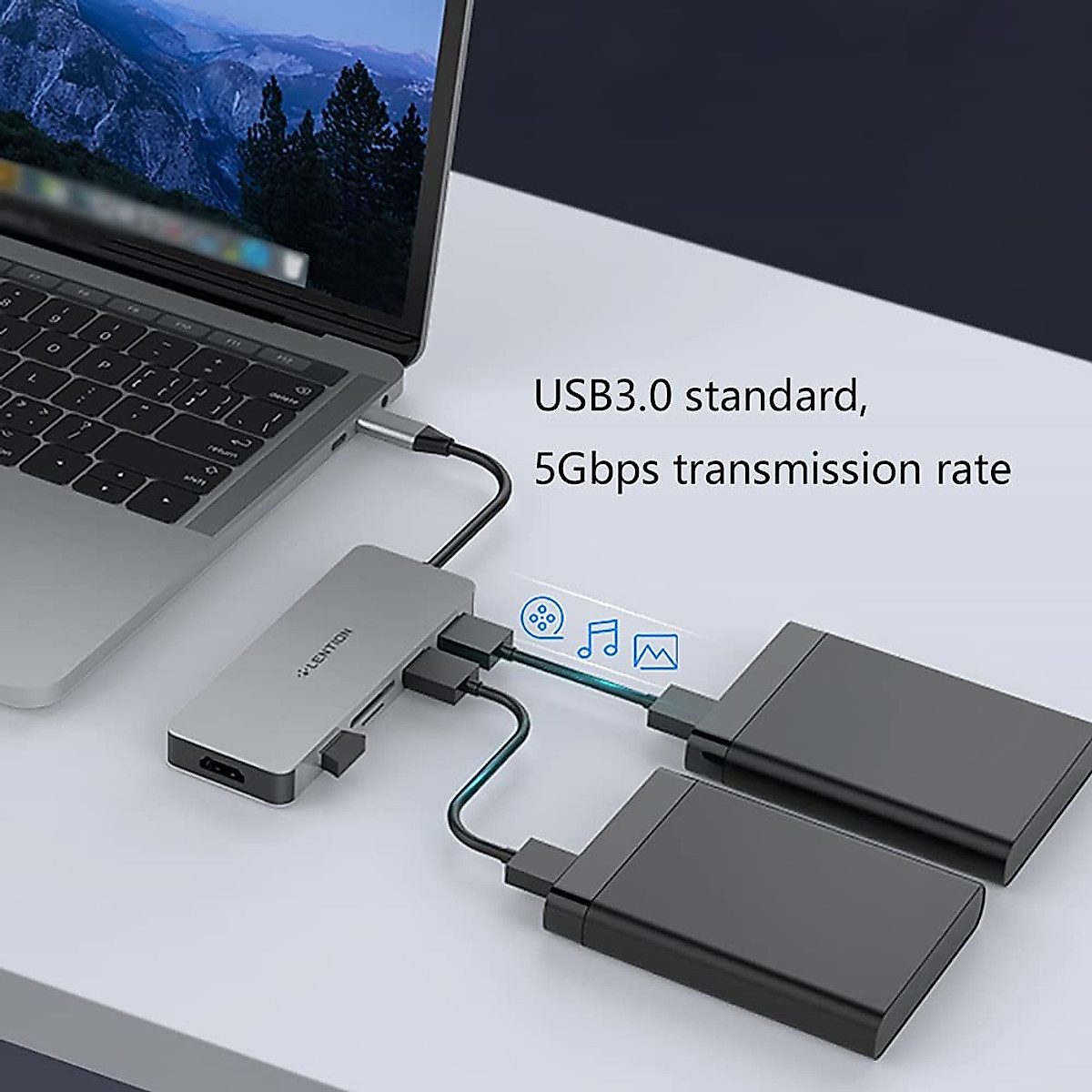 Port Expander USB C Dock 6-in-1 USB-C Hub Multiport Adapter with 4K HDMI, 3 USB 3.0 Ports, SD/TF Card Reader, Docking Station USB Splitter (Color : Silver)