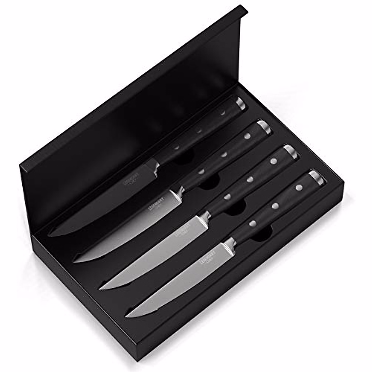 LEGENDARY CHEF Super Sharp Premium Steak Knife Non Serrated- High Carbon Stainless Steel Steak Knives Set of 4 - Triple Rivet Black Walnut Handles
