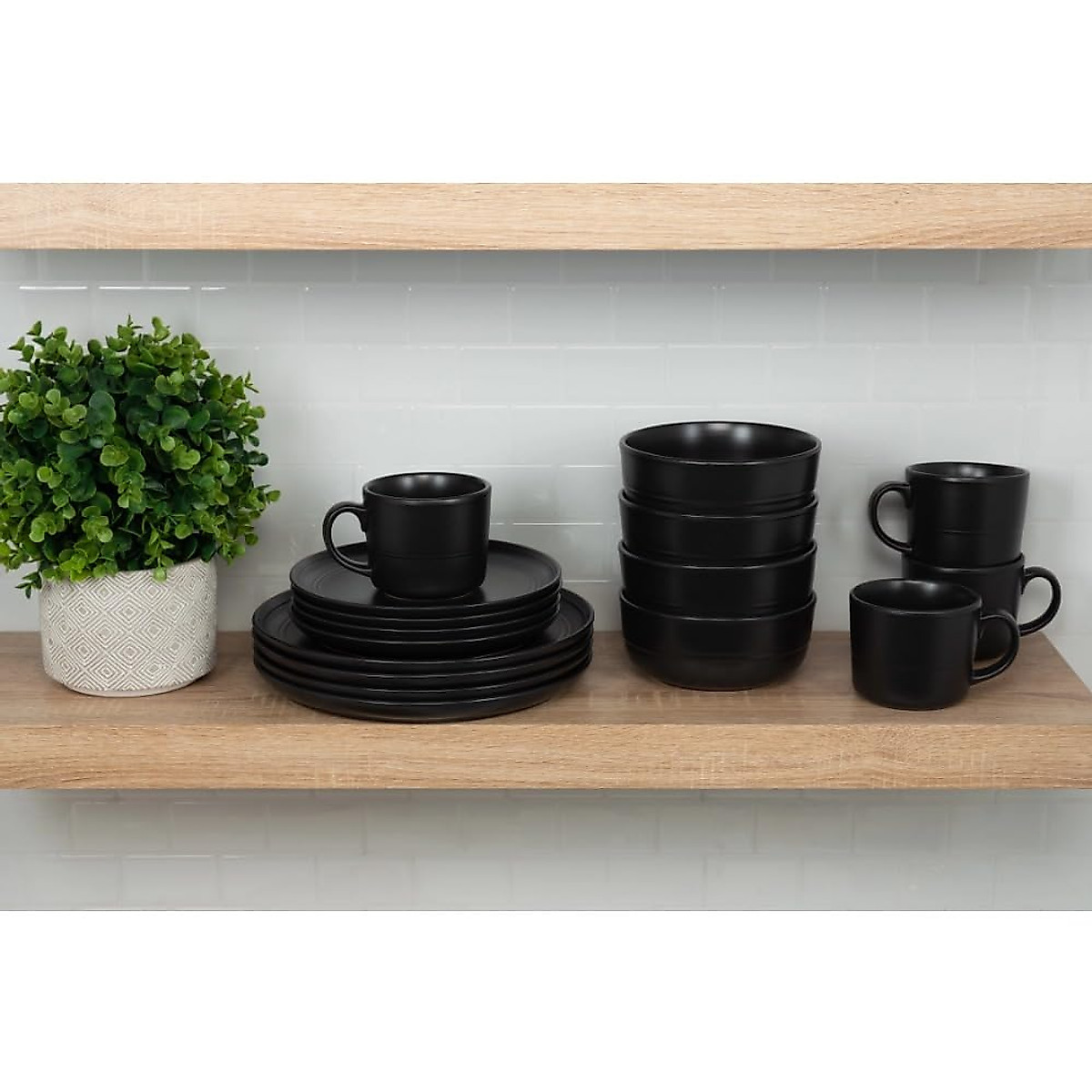 IHIPPO Modern Flat Stoneware Plates And Bowls Sets 16-PieceDinnerware Set Plates Sets For Home Dinner Set Dishes And Plate Set Stoneware Dinnerware Serive For 4 Person Dishwasher & Microwave Safe Dish