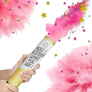 Workkeep Gender Reveal Confetti Powder Cannon - Set of 4 - Pink Only for Baby Girl with Pink Confetti Cannon Smoke Bombs, Gender Reveal Poppers with Gender Reveal Decorations Party Poppers