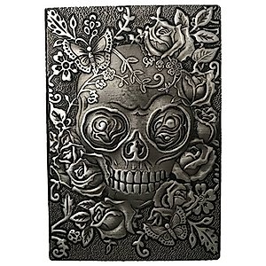 ZYWJUGE Embossed Leather Travel Journals Vintage Handcraft Embossed Skull Antique Diary Notebook (A5, Silver)