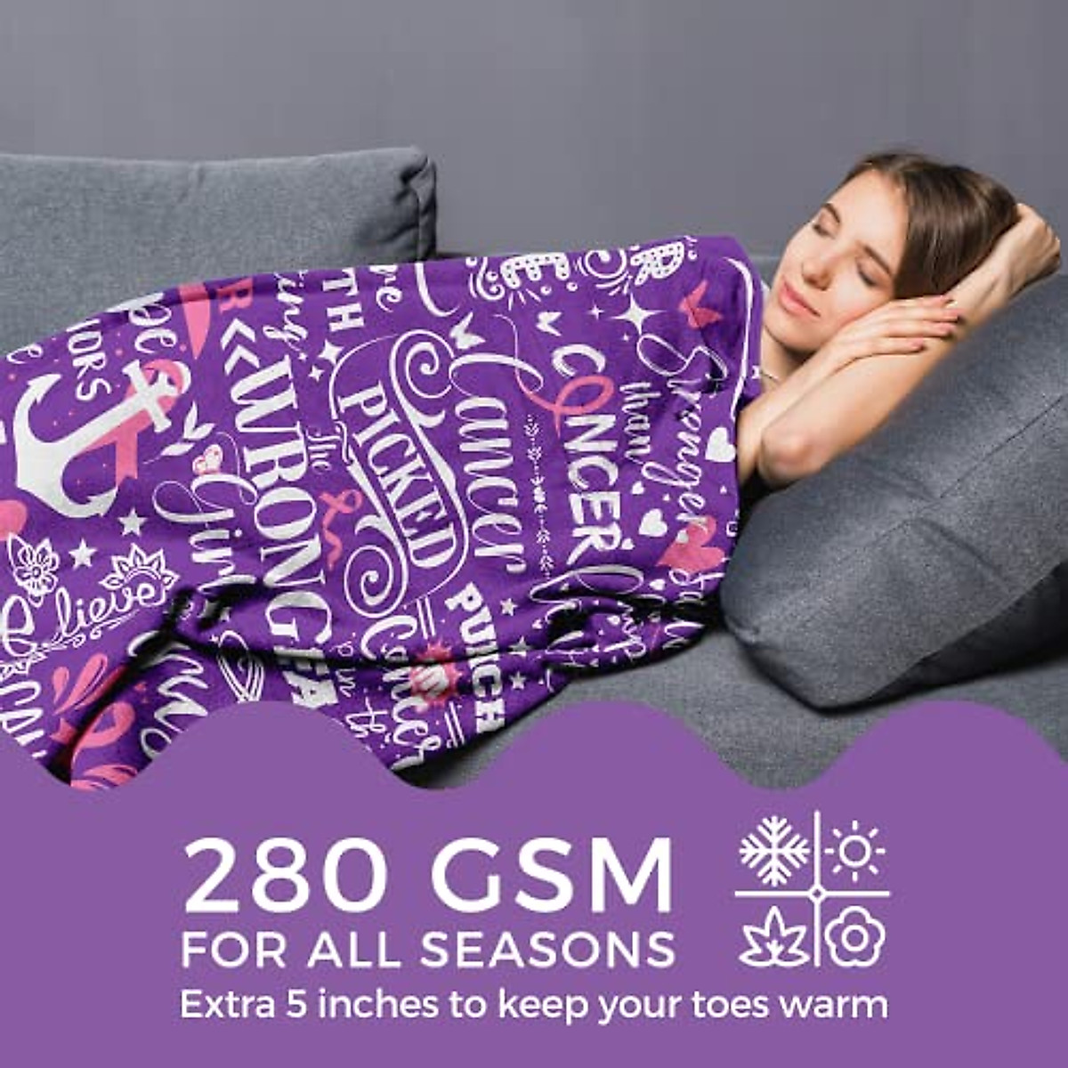 InnoBeta Cancer Survivor Gifts for Women, Flannel Throw Blankets Cancer Gifts for Women Girls, Super Soft & Skin-Friendly, Best Gifts for Cancer Patients, Perfect Get Well Soon Gifts, 50” x 65”