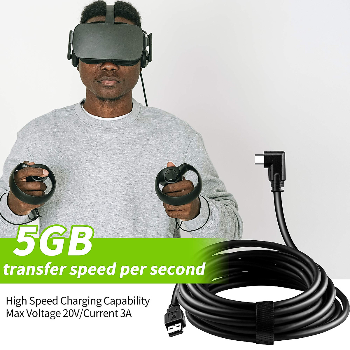 Herfair 10FT USB C VR Link Cable for Oculus Quest/Quest 2,High Speed Data Transfer Function Extender for Oculus Quest VR Headset and Gaming PC Fast Charging Cable Compatible for USB C Charger (3M)