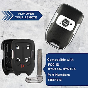 2x KeylessOption Key Fob Cover Case Replacement for 2015 2016 2017 2018 2019 2020 2021 Chevrolet Chevy Silverado Suburban Tahoe GMC Yukon Remote Shell, 5-Button HYQ1AA, HYQ1EA, No Programming Required
