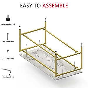 PrimeZone Coffee Table for Living Room - 2 Tier Rectangle Modern Coffee Table 21.5" D x 41" W x 18" H, Sofa Center Table with Gold Metal Frame, White Faux Marble