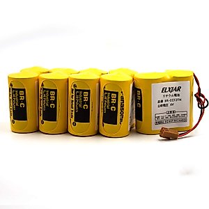 (2-Pack) BR-CCF2TH 6V Lithium Replacement Battery for Fanuc oi Mate Model-D, Panasonic Controls, PLC Computer Ge Fanuc A06 Series A98l-0001-0902, BR-CCF2TE CNC Coaster (Cutler Hammer), Brown Connector