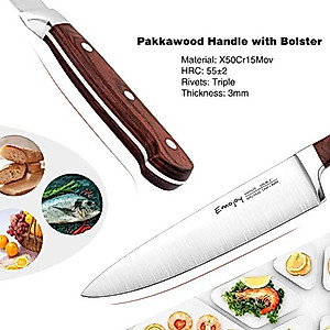 Knife Set, 15 Pcs Emojoy Kitchen Knife Set with Block Wooden, Manual Sharpening for Chef Knife Set, Stainless Steel Professional Knife for Kitchen