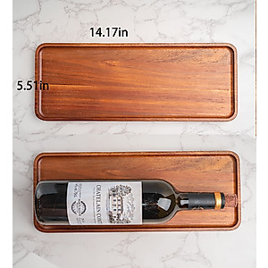 3 Pcs Acacia Wood Serving Platters Appetizer Serving Tray 14.17x5.5 Inch, Acacia Wood Serving Plates Trays for Cheese Meat Appetizer Charcuterie Individual Servings Entertaining