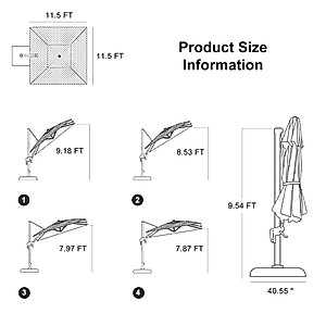 PURPLE LEAF 11.5' X 11.5' Telescopic Patio Umbrella Outdoor Cantilever Umbrella Square Up Down Lifting Offset Umbrella with 360-degree Rotation for Garden Deck Pool Patio Turquiose