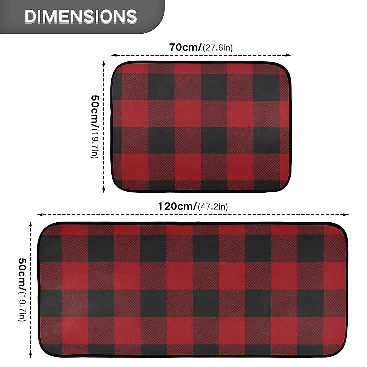 Christmas Kitchen Rugs and Mats,Christmas Kitchen Mat for Kitchen Bathroom Merry Christmas Red Black Buffalo Plaid