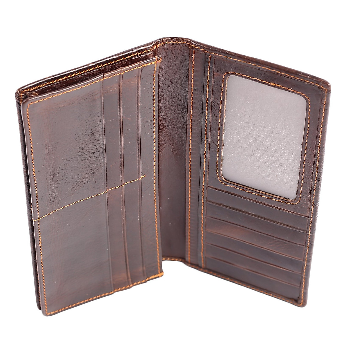 Womens Ladies Genuine Leather Wallet Long Embossing Bifold Wallet Clutch Purse (Coffee)