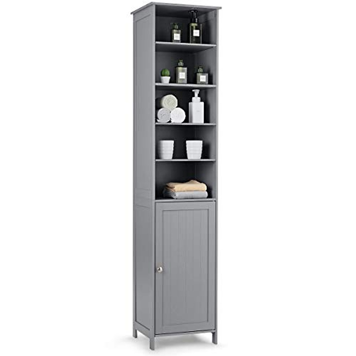 Tangkula 72 Inches Tall Cabinet, Bathroom Free Standing Tower Cabinet with Adjustable Shelves & Cupboard with Door Space Saving Cabinet Organizer Home Storage Furniture (Gray)