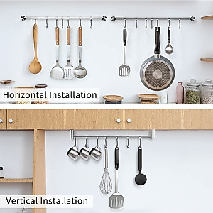Kitchen Utensil Rack 2 Pack, Audmore 15.6 Inch Pots and Pans Hanging Rack Wall Mounted, 304 Stainless Steel Lid Cooking Utensil Hanger, 7 Sliding Hooks for Spatula Spoon, Measuring Cups, Coffee Mug