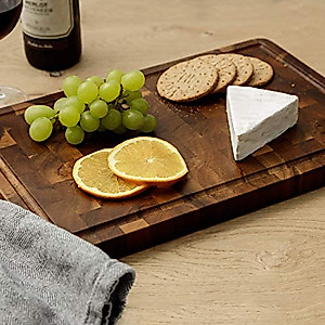 Large & Thick Wood Cutting Board | Natural end-grain acacia wood | Reversible with juice grooves | Chopping Board | Butcher Block