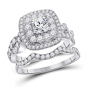 FB Jewels 14kt White Gold Womens Princess Diamond Bridal Wedding Engagement Ring Band Set 2.00 Cttw (I1 clarity; G-H color)