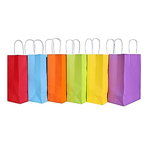 Hooshing 24PCS Party Favor Bags 6 Colors Rainbow Kraft Goodie Bags Bulk Paper Gift Bags with Handles for Kids Birthday Fiesta Wedding