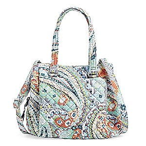 Vera Bradley Women's Cotton Mini Multi-compartment Crossbody Purse, Citrus Paisley - Recycled Cotton, One Size
