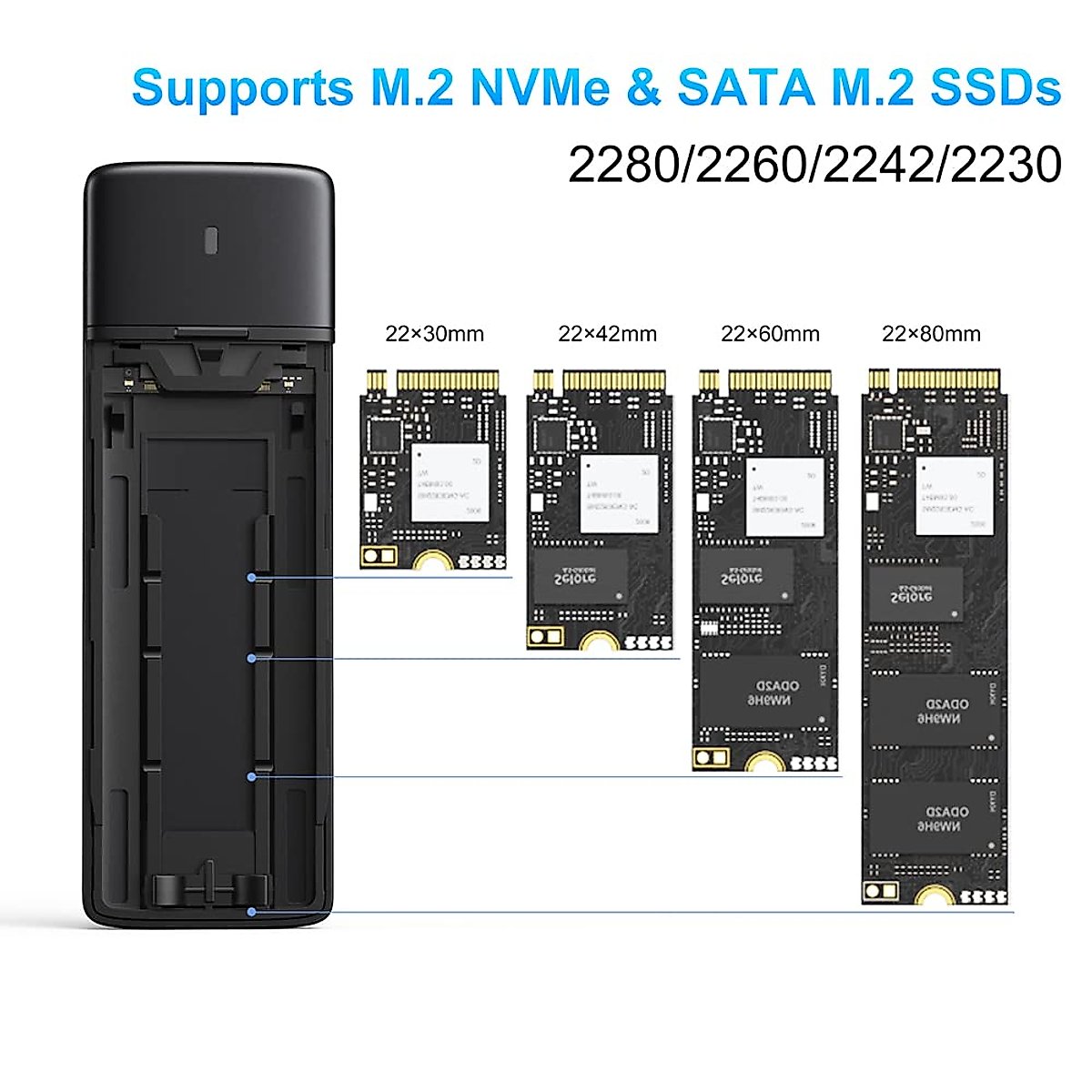 MOKiN M.2 NVMe SATA SSD Enclosure Reader Tool-Free, NVMe to USB 3.2 Gen 2 10Gbps NVMe PCIe and 6Gbps SATA, External Enclosure Thunderbolt Support UASP Trim for SSD Size 2230/2242/2260/2280