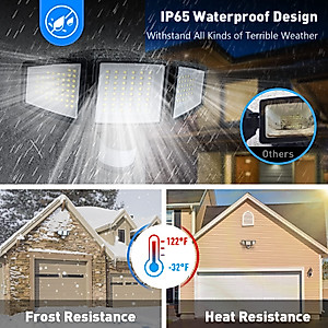 QUNCWL Motion Sensor Outdoor Lights Battery Powered - 1000LM Battery Operated LED Security Light - 5000K Flood Lights IP65 Waterproof 3 Head Wall Light for Outside Garage Basement Barn