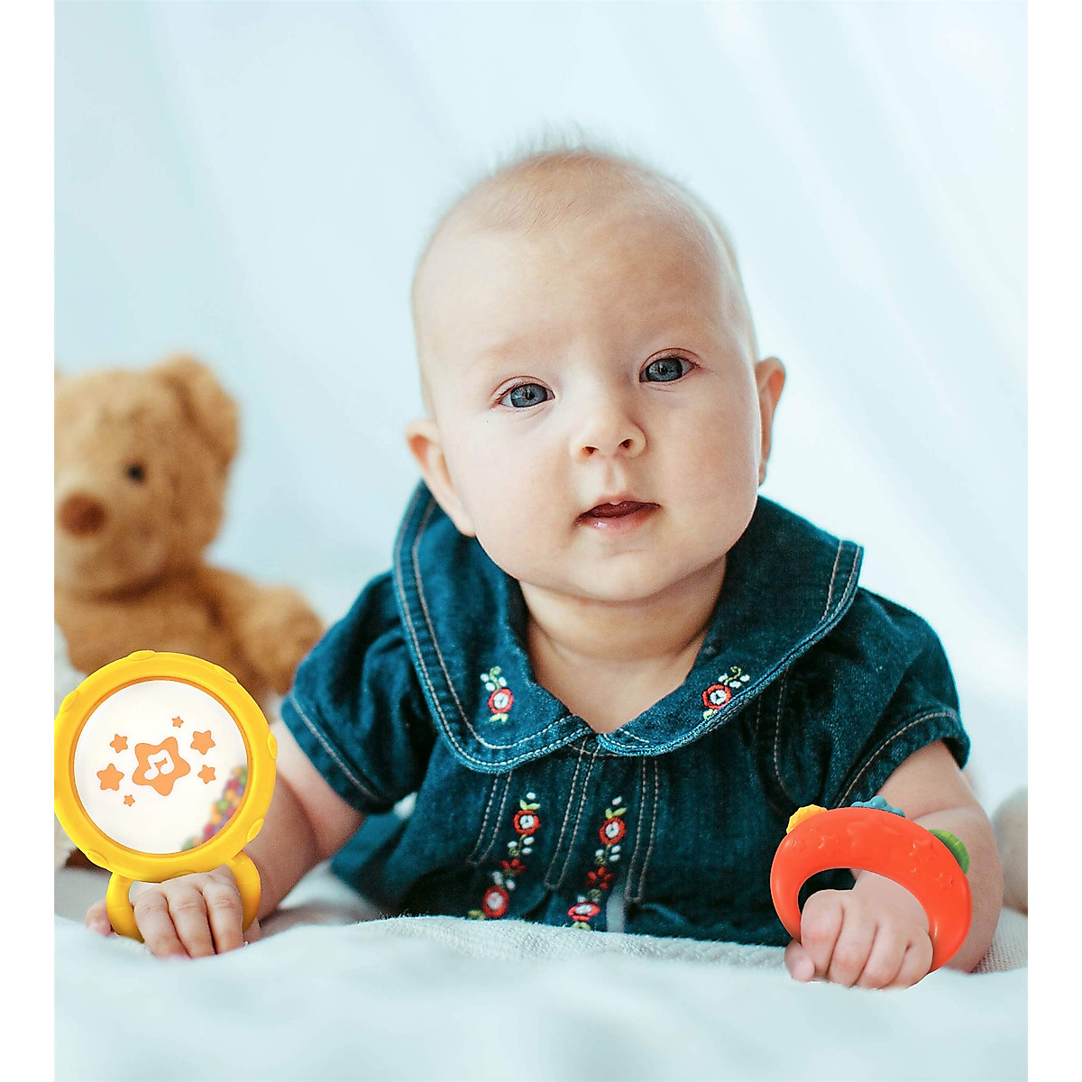 KiddoLab Baby Rocker Musical Kids Guitar Instruments Set with Electric Toy Guitar and Rattles. Baby Guitar Toys for Early Development and Music Educational Learning. 3 Months and Older