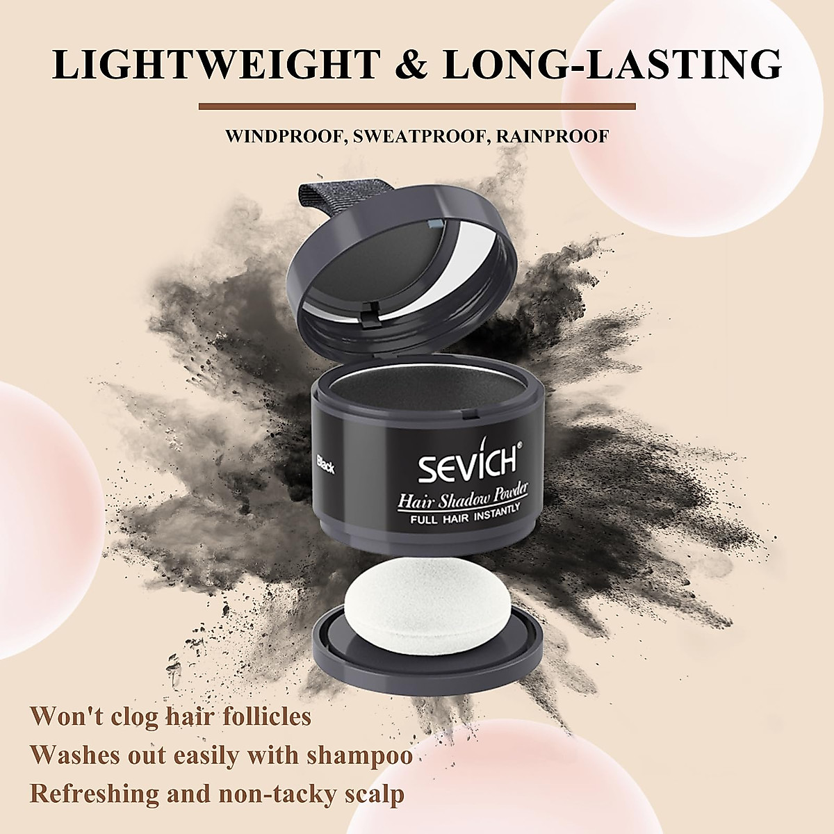 Sevich Hairline Powder，Instantly Conceals Hair Loss, Root Touch up Powder, Hair Shadow Toppers for Women & Men, Touch Up for Thinning Gray Hair, Windproof & Sweatproof, Black