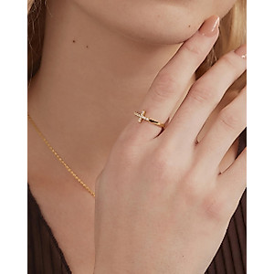 PAVOI 14K Gold Plated CZ Cross Ring | Eternity Promise Ring for Her | Infinity Wedding Band Ring (Yellow Plated, 7)