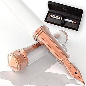 Ellington Pens Luxury Fountain Pen Set- Fountain Pens for Writing - Smooth Medium Nib - Includes Refillable Ink Converter, 3 Ink Cartridges [Black & Blue], Gift Box - Elegant Calligraphy