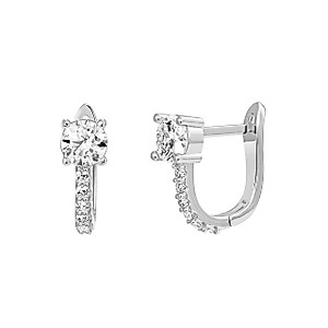 PAVOI 14K White Gold Plated Post Cubic Zirconia Cuff Earring Huggie Stud with Main Stone