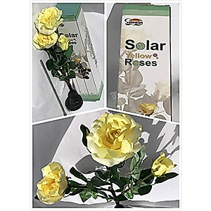 Solaration 1039-Y Waterproof 3 Rose Solar Powered LED Garden Lights, Solar Path Lights for Patio Deck Driveway Christmas Party, Yellow