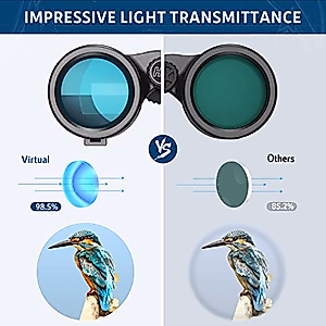 12X42 HD Binoculars for Adults, Virtual High Power Binoculars with BaK4 Prisms FMC Lens, IPX7 Waterproof Binoculars with Phone Adapter Binoculars for Bird Watching, Hunting, Hiking, Travel, Concert