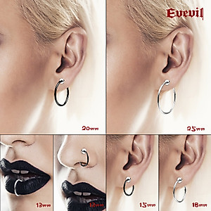 Evevil Fake Nose Ring Clip On Hoop Earrings For Women Faux Lip Septum Ring Spring Endless Hoop Earrings Non Piercing Lobes Men Women (10 Pairs,13mm-25mm,Steel Plated & Black Plated Color)