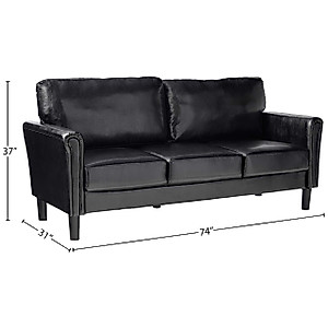 Flash Furniture Bari Upholstered Sofa in Black LeatherSoft