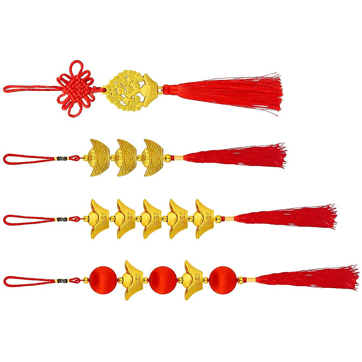 LUOZZY 8 Pcs Chinese New Year Gold Ingot Pendnats Spring Festival Bonsai Hanging Decoration, Mixed Style