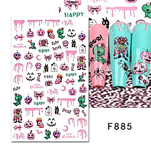 10 Sheets Halloween Nail Art Stickers Decals Self-Adhesive Pegatinas Uñas Cute Horror Scream Skull Darkness Red Harley Quinn Joker Nail Supplies Nail Art Design Decoration Accessories