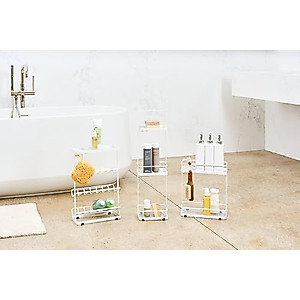 Yamazaki Home Tower Bath Rack - Bathroom Shower Storage Holder, Caddy Shelf Organizer - Medium, 17" - Steel - Holds Up to 9 Dispensers