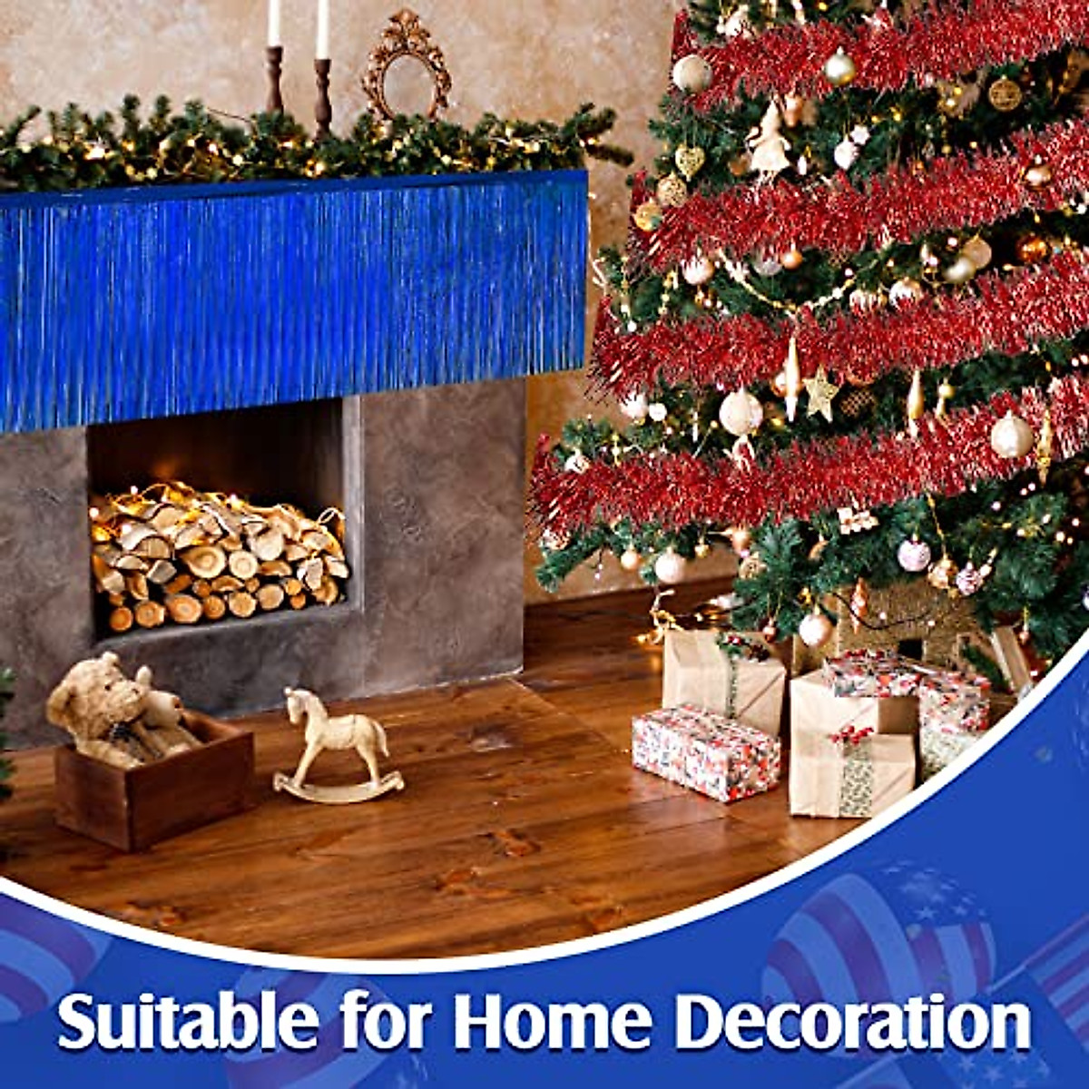 20 Pcs 4th of July Parade Float Decorations Including 8 Pcs 10 ft Metallic Foil Fringe Curtains 12 Pcs 6.5 ft Tinsel Garland for Flag Day Independence Day Party Car Decorations