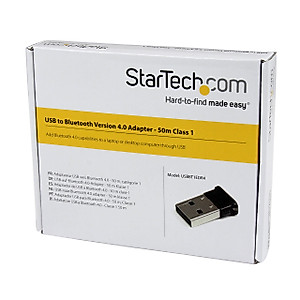 StarTech.com Bluetooth Adapter - Mini Bluetooth 4.0 USB Adapter - 50m/165ft Wireless Bluetooth Dongle - Smart Ready LE+EDR (USBBT1EDR4),Black
