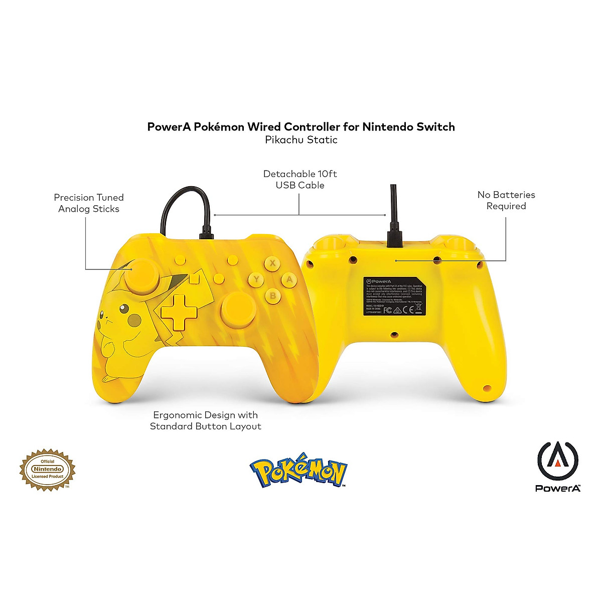 PowerA Wired Controller for Nintendo Switch - Pokémon: Pikachu Static, Gamepad, Game controller, Wired controller, Officially licensed