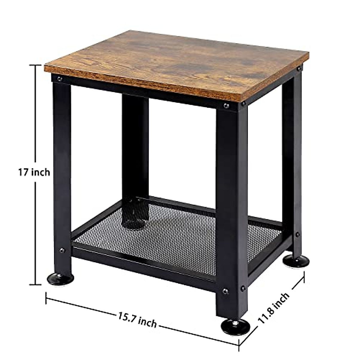 GIOTORENT Small End Table, Industrial Side Table with Durable Steel Frame, Slim Night Tables with Storage Shelves for Small Space in Living Room, Bedroom and Balcony, Rustic Brown and Black (Black)