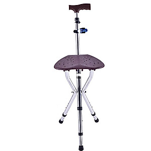 Tripod Walking Stick Seat,Folding Massage Cane Seat,Crutch Chair,Lightweight Robust Three Legged Stick with Stool,Aluminum Alloy,for Elder Waiting in