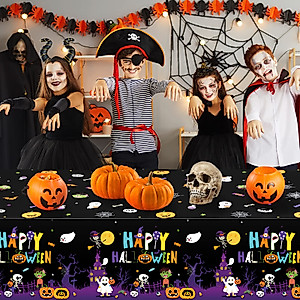 3 Pack Halloween Plastic Tablecloth Happy Halloween Black Rectangle Tablecloth Pumpkin and Ghost Tablecover Waterproof Spillproof Wipeable Tablecloth for Dinner Halloween Party Supplies 54 x 108 Inch