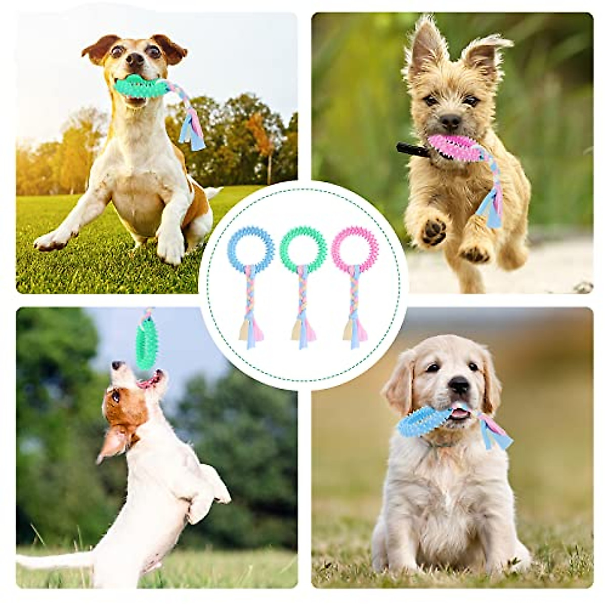 TIESOME Puppy Teething Toys with Cotton Ropes, 3 Pcs Rubber Small Dog Chew Toy Rings Aggressive Chew Toys for Dogs Oral Teeth Soothe Itching Puppy Chew Toys Interactive Pet Toys for Small/Medium Dogs