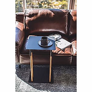 YAMAZAKI Home Metal and Wood Sliding Sofa C End Coffee Tray Laptop Desk, Modern Bedside Or Living Room Small Accent Table | Steel, One Size, Black
