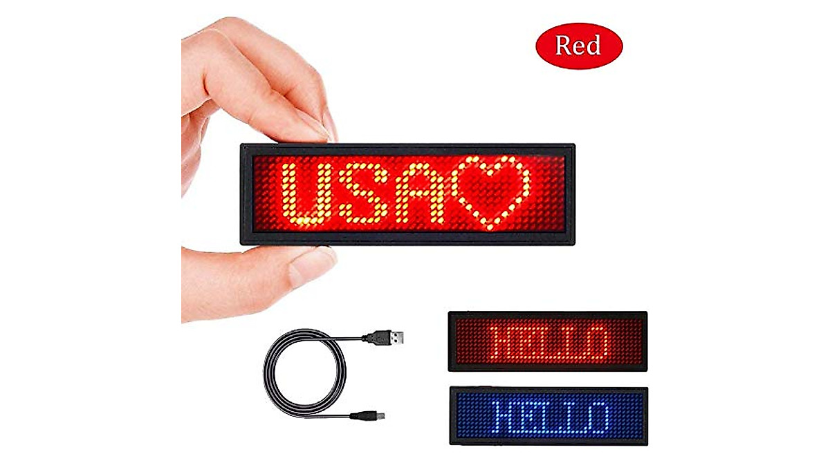 LED Name Badge - Rechargeable USB Programmable Display