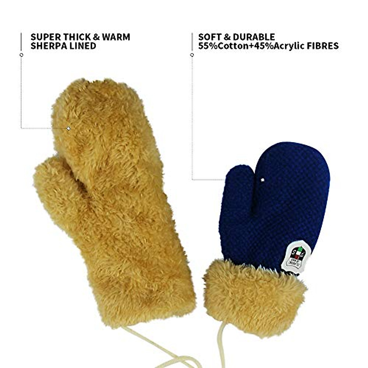 ORVINNER 3 Pairs Toddler Gloves Baby Boys Girls Winter Warm Sherpa Lined Knit Gloves Kids Mittens Black/Grey/Navy Pack