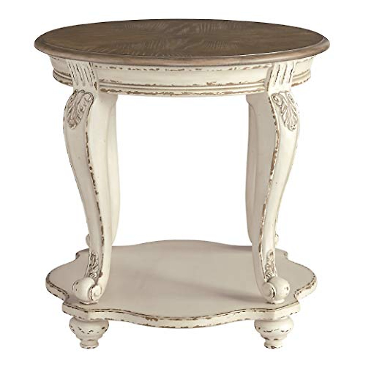 Signature Design by Ashley Realyn French Country Two Tone Round End Table, Chipped White