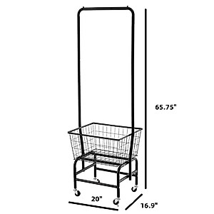 LUSIMO Laundry Basket with Wheels and Hanging Rack Rolling Laundry Cart Garment Rack with Clothes Hamper Easy Assembly Black