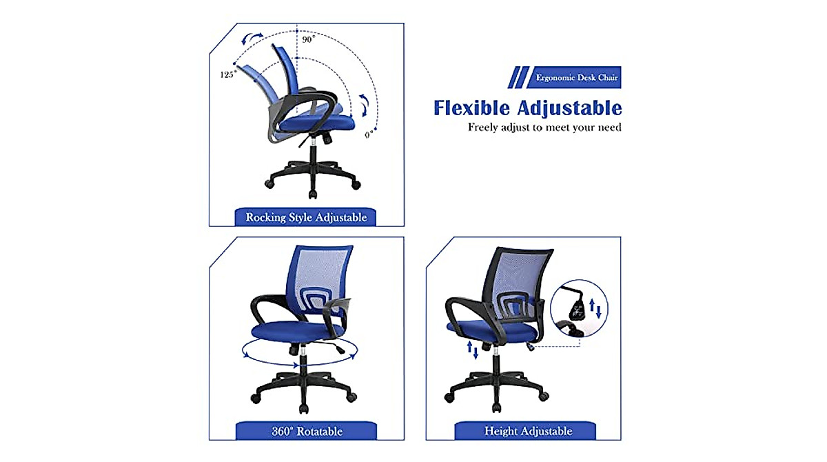 Ergonomic Blue Office Chair with Lumbar Support & Adjustable Features
