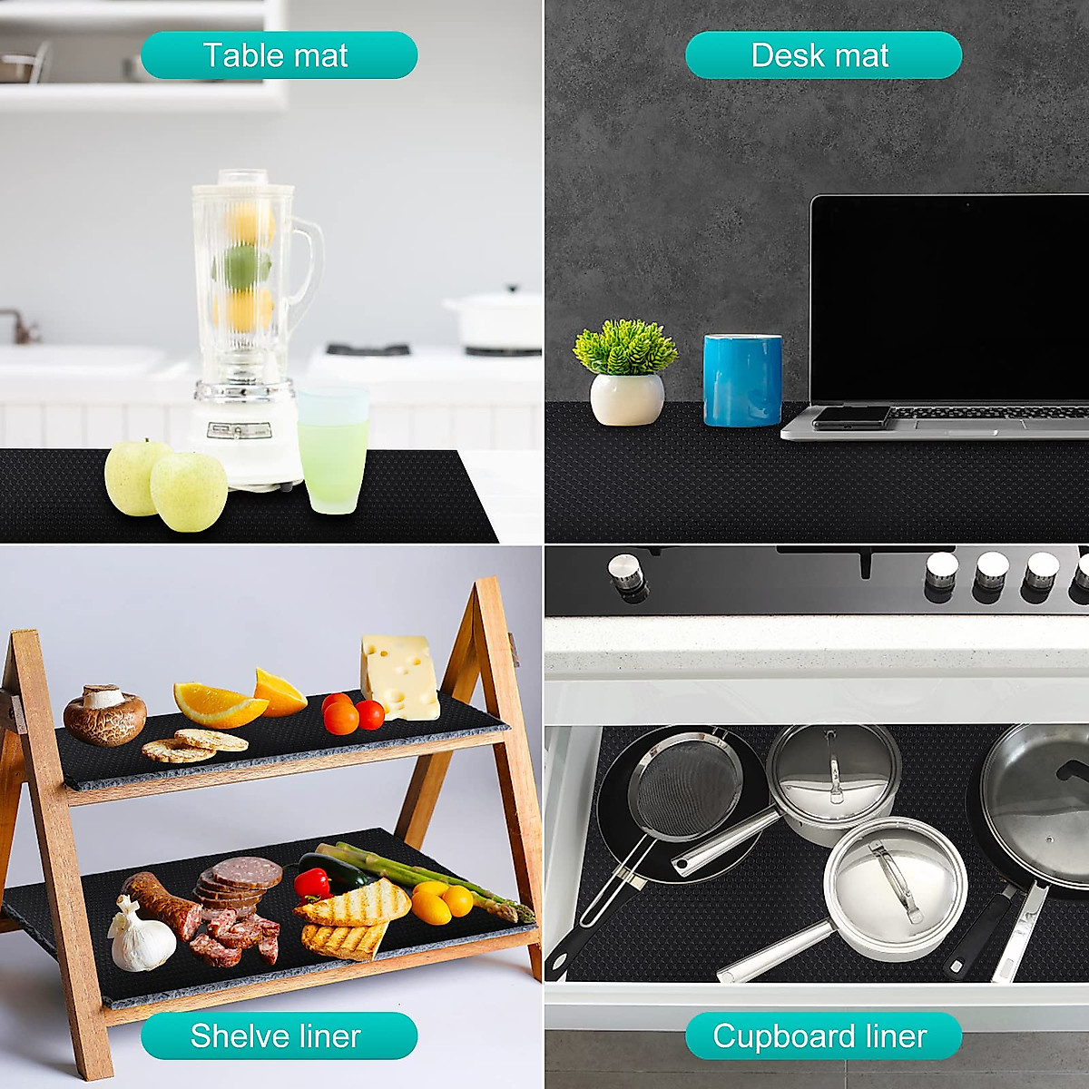 Gocfami Shelf Liners for Kitchen Cabinets, 17.7''x78.7'', Non Adhesive Drawer Liners for Cupboard,EVA Material Non Slip Black Shelf Liners,Waterproof & Durable Cabinet Mat for Bathroom/Pantry/Desk