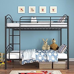 Lumelay Twin Over Twin Bunk Bed, Convertible Metal Bed Frame, Easy Assembly, Full-Length Guardrail, Space-Saving (Black)